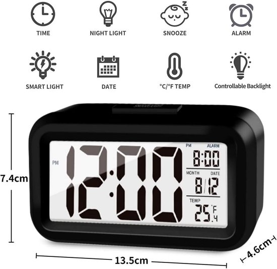 Digitale LED Wekker met Groot Scherm en Display voor Temperatuur | bol