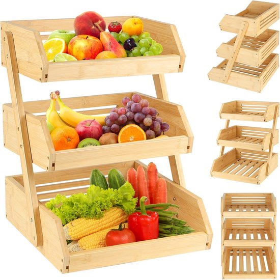 Fruitmand met 3 etages van bamboe voor fruit en groenten | bol