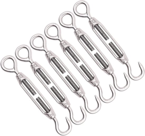 RVS Kabelspanner Set van 6 - Draadspanners met Haak en Oog voor Tuin en ...