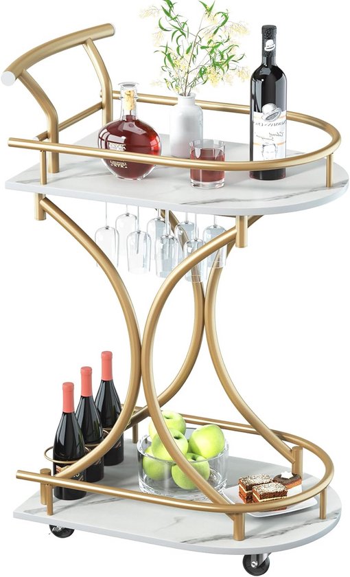 Luxe Serveerwagen Met Wielen En Wijnrek 2 Laags Trolley Voor Drankjes