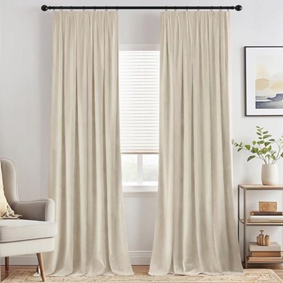 Fluwelen Gordijnen Met Plooiband Set Van 2 140 X 300 Cm fluwelen-gordijnen-met-plooiband-set-van-2-140-x-300-cm