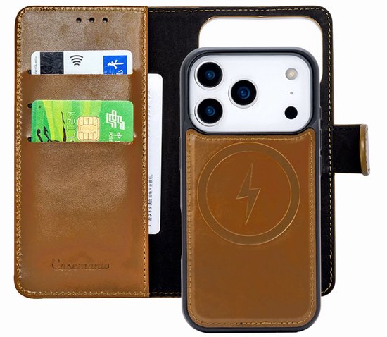 Etui Bookcase hoesje CaseMania adapté pour iPhone 17 Pro Max - Tan Uni ...