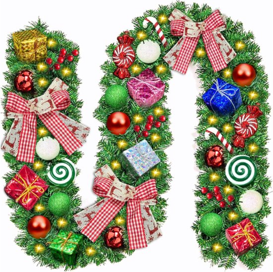 Groene Kerstslinger 2.7 M - Versierde Dennenslinger Met 50 LED-Lichtjes ...