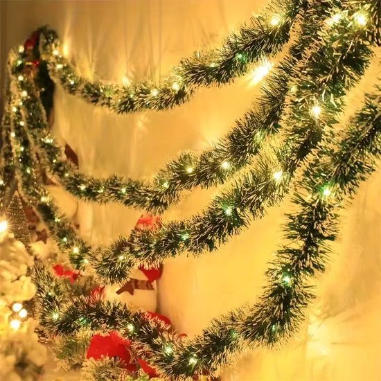 Zandarix Metallic Twist Kerstslinger 2m – Kunstkerstslinger met Warm ...