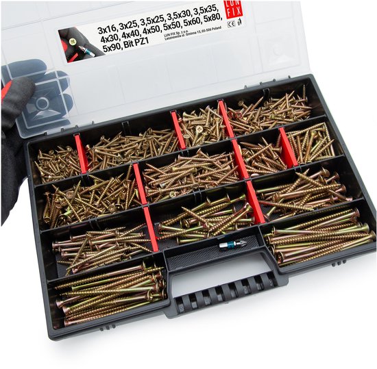 LUN FIX - Houtschroeven - 770 stuks - Assortiment met koffer - Bit ...