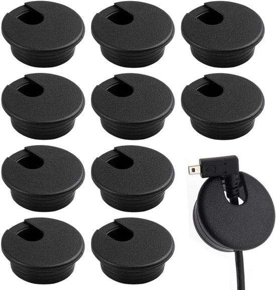 10 stuks kabeldoorvoer voor bureau 35 mm zwart - kabelmanchet kabelgat ...