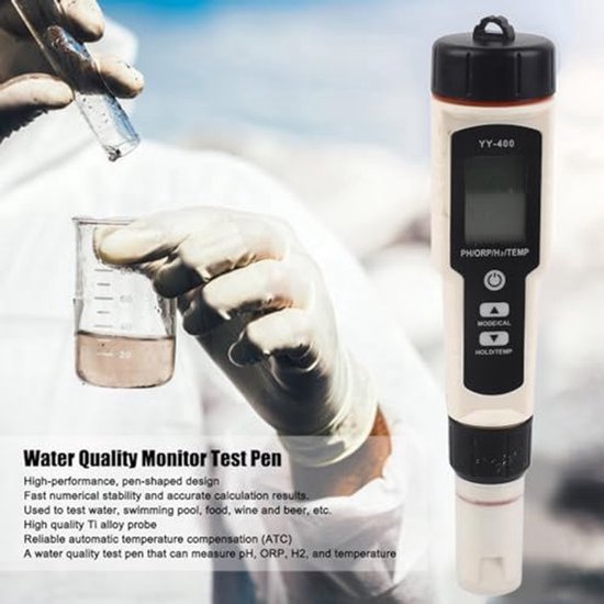 YY-400 4 in 1 Waterkwaliteit Tester - pH, ORP, H2 en Temperatuur | bol