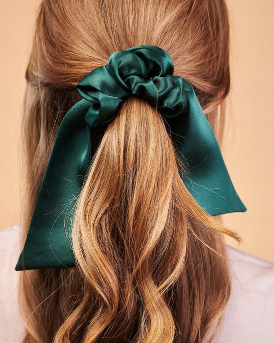 Zijden Scrunchie Haarband met Lint - Flesgroen - 100% Zijde | bol