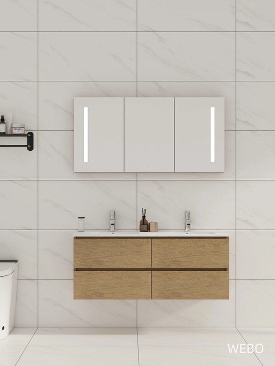 140cm Badmeubel WEBO Paris Compleet Geleverd Eiken (2 kraangaten ...