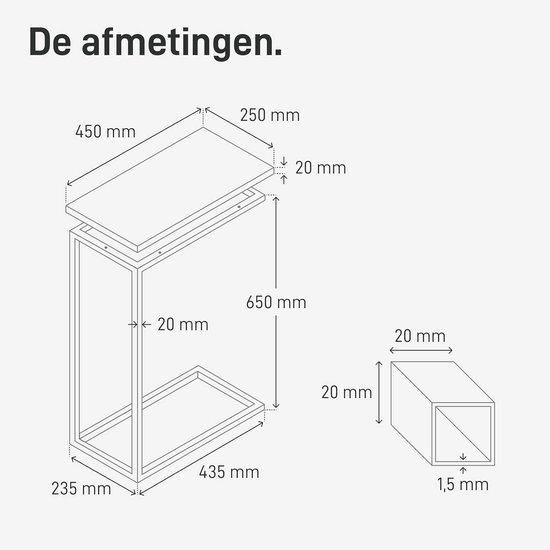 C-Vorm bijzettafel met Eikenhouten blad | Laptoptafel / Salontafel voor ...