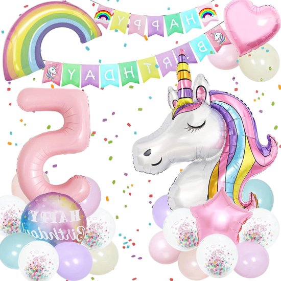 Allecta - Eenhoorn Verjaardagsdecoratie set met 3D ballonnen en Happy ...