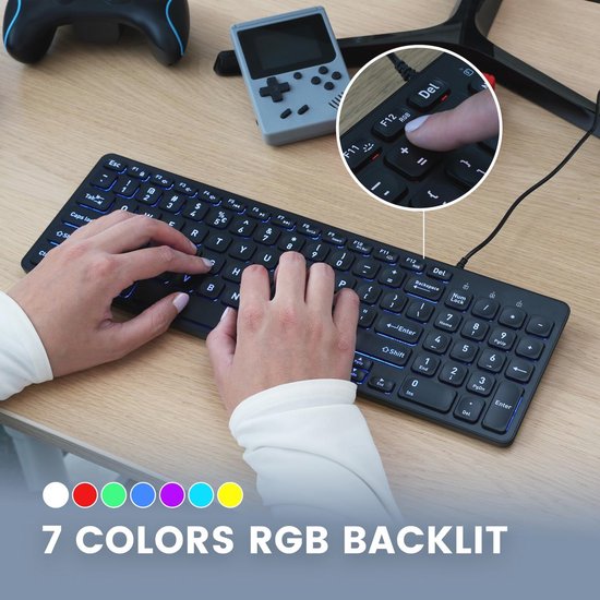 Compact Wired Backlit USB Keyboard with Large Print Letters - Ergonomic ...