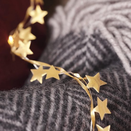 Lights4fun Indoor 40 Warm White Micro LED Gold Fabric Star Garland ...