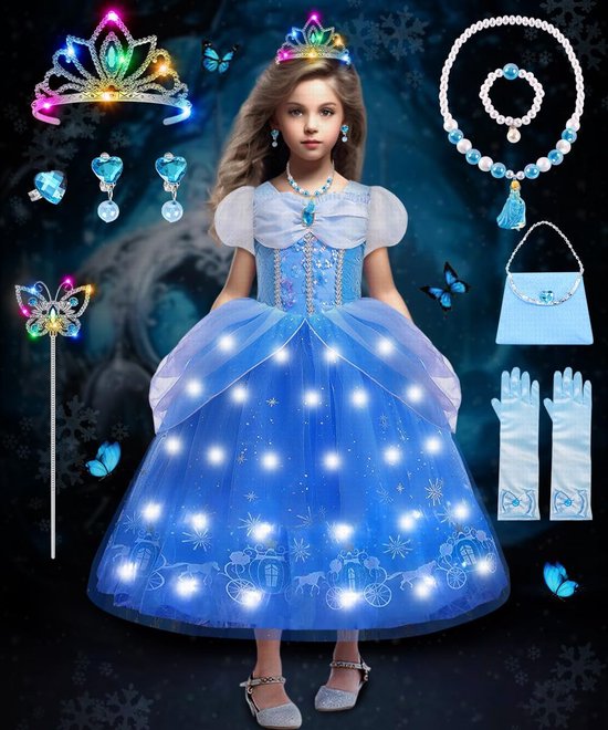 Robe de Princesse Lumineuse avec Couronne LED et Baguette Magique ...