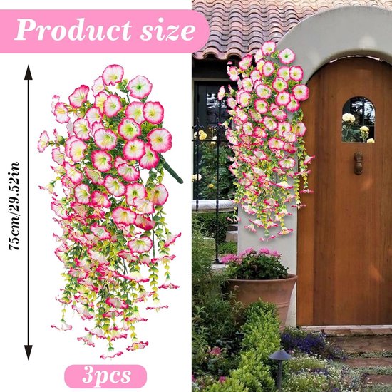 Set van 3 kunsthangplanten 75 cm - Weerbestendige kunstbloemen met ...