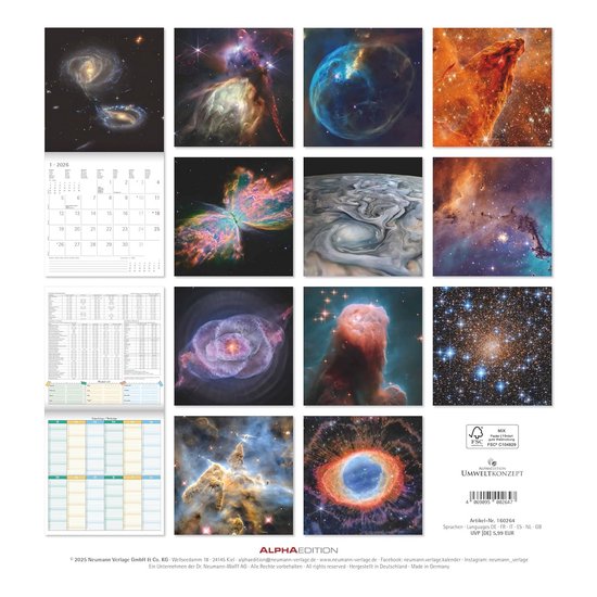 Wandkalender Ruimte 2026 - Maandkalender met Notities - 30x30 cm ...