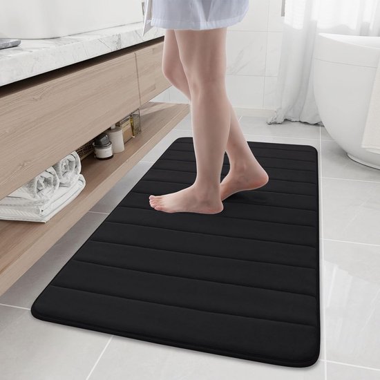Extra Grote Badmat Traagschuim 60x120 cm Zwart | Absorberend & Antislip ...