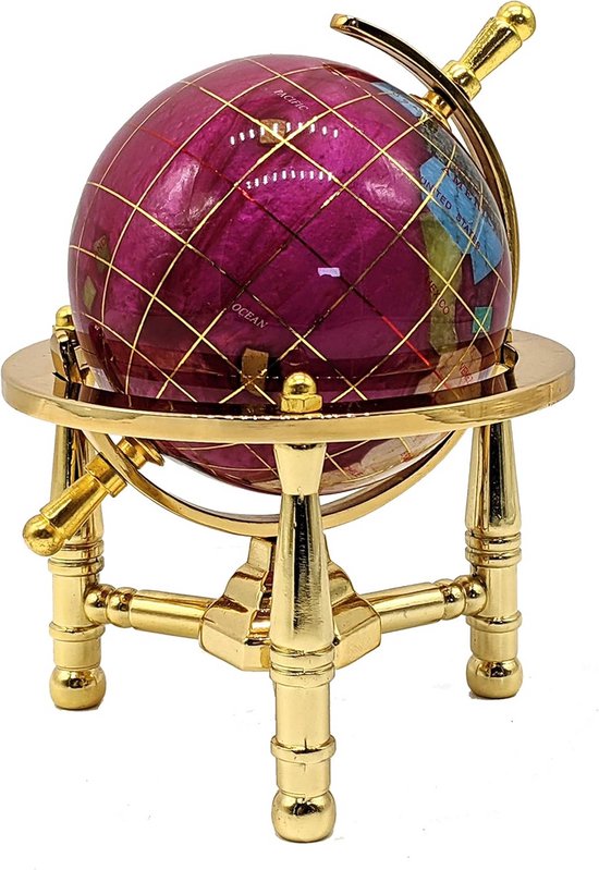 Mini Wereldbol van Edelsteen in Swirling Ocean Design met Gouden ...