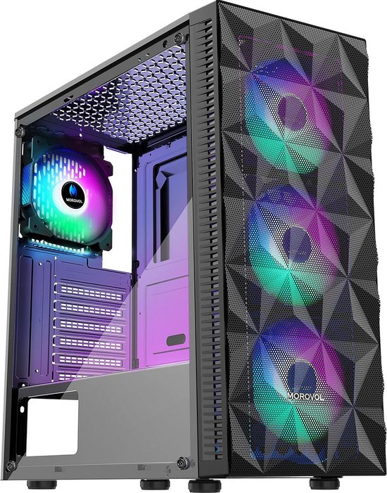 ATX Mid Tower PC Behuizing met 4 RGB Ventilatoren en Gehard Glas Paneel ...