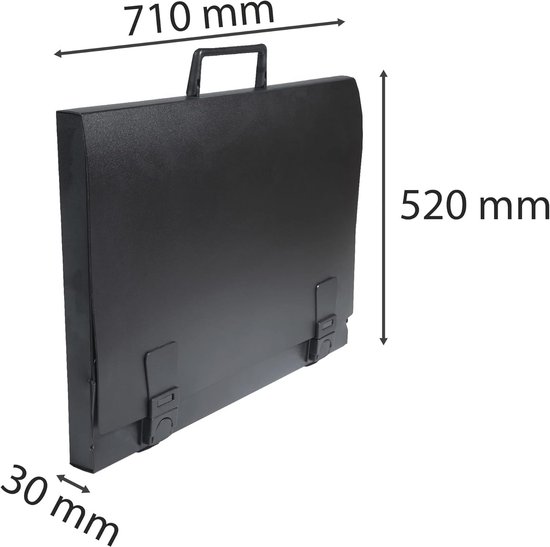 Draagbare tekenmap van stevig PP met handvat – 32,5 x 50 cm, zwart | bol