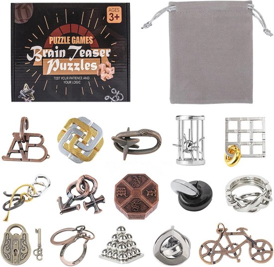 15 Stuks Metalen Puzzels Set - Brain Teasers en IQ Challenges voor ...