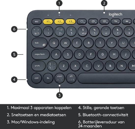 Logitech K380 - Draadloos Bluetooth Toetsenbord - Qwerty - Grijs | bol.com