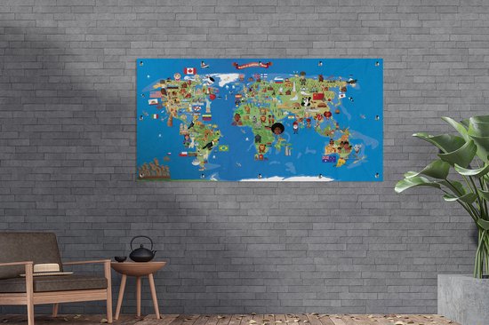 Schuttingposter Een illustratie van een cartoon kaart van de wereld met ...