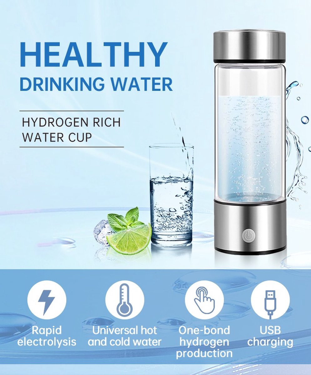 Draagbare Waterstof Fles-USB Charge Waterstof Generator-Rich Water Fles ...