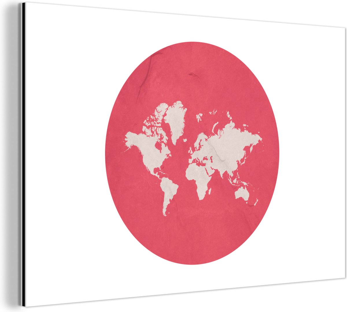Carte du monde ronde et rose sur fond blanc Aluminium 60x40 cm | bol.com
