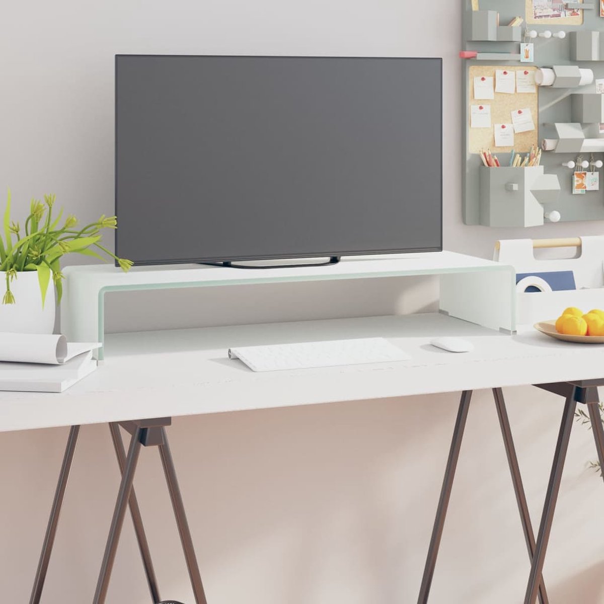 Decoways - Tv-meubel/monitorverhoger wit 80x30x13 cm glas | bol.com