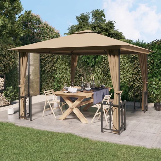 Prolenta Premium - Prieel met zijwanden en dubbel dak 3x3 m taupe | bol.com