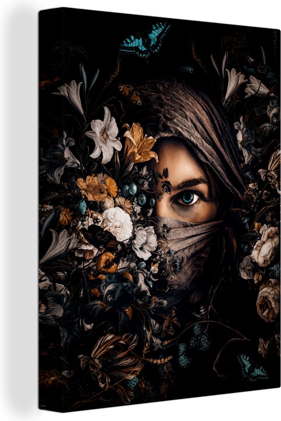Canvas - Canvas doek - Vrouwen - Bloemen - Hoofddoek - Vlinder ...