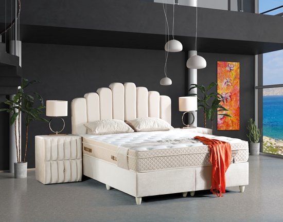 Boxspring met opbergruimte - Opberg Boxspring Scarlet - Beige boxspring ...