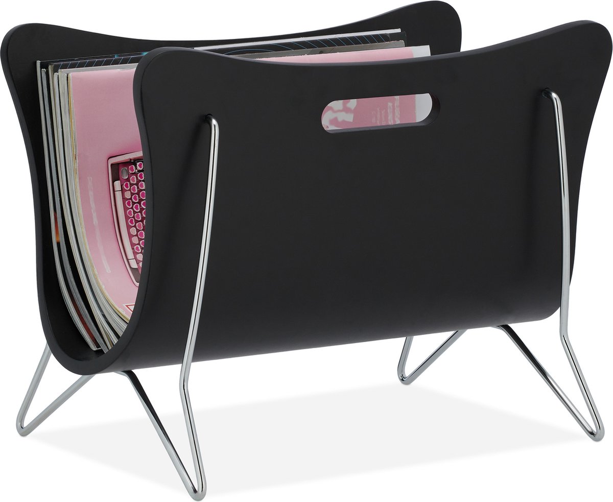 Relaxdays lectuurbak zwart - moderne krantenbak - tijdschriftenrek ...