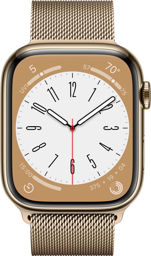 Apple Watch Series 8 - 4G - 41mm - Goud Roestvrijstaal - Goud Milanees ...