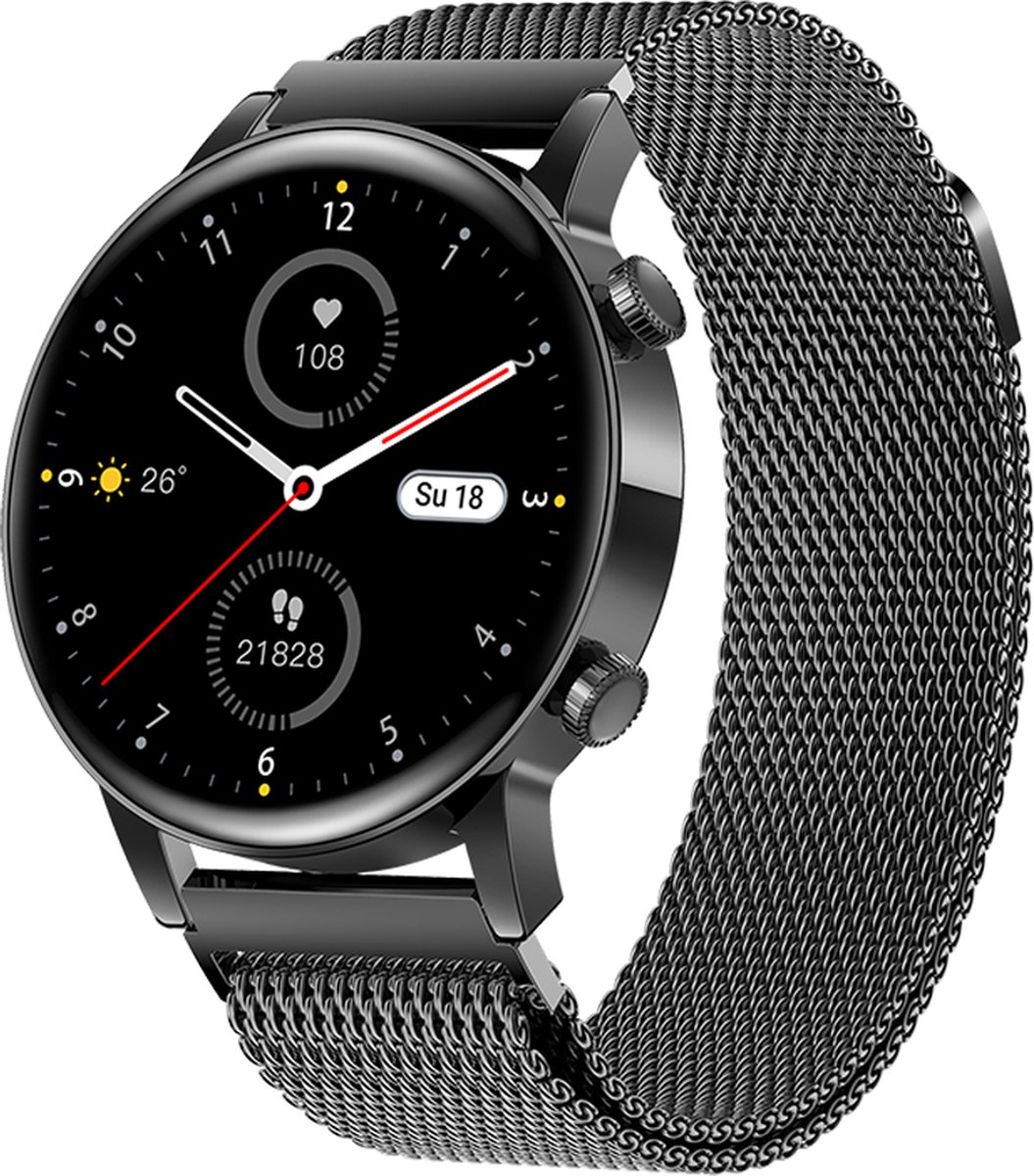 Valante Fit-Pro Smartwatch - Smartwatch Dames en Heren - Zwart - 41 mm ...