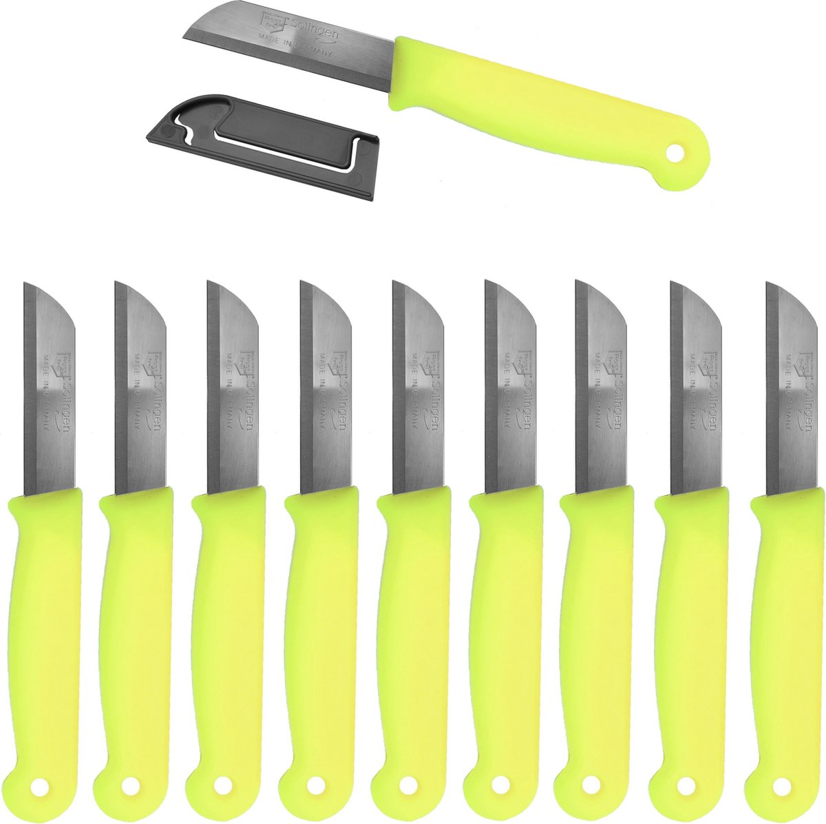 Solingen Schilmesje - RVS - Glad - 16 cm met "Blade Cover" - Neon Geel ...