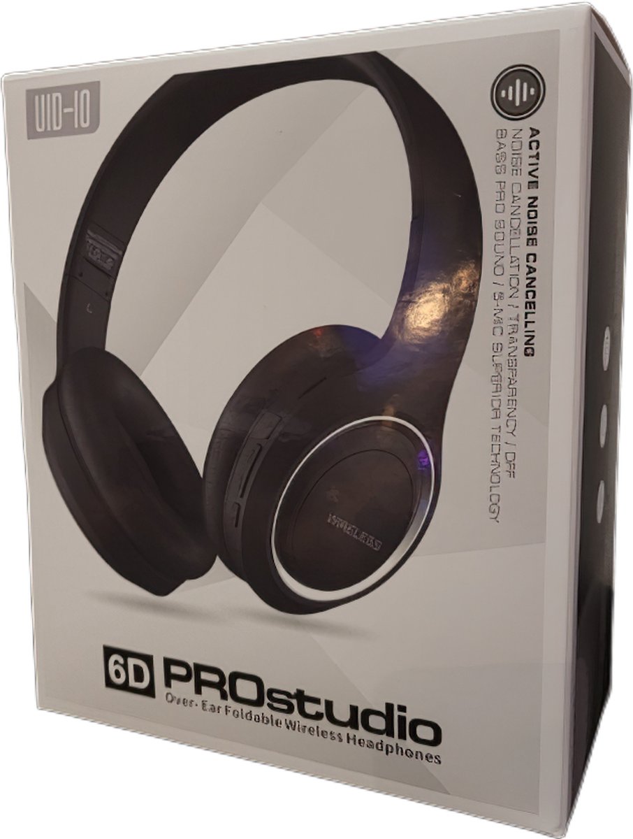 6D Pro-Studio Wireless Headset UID-10 Met Active Noise Cancelling Zwart ...