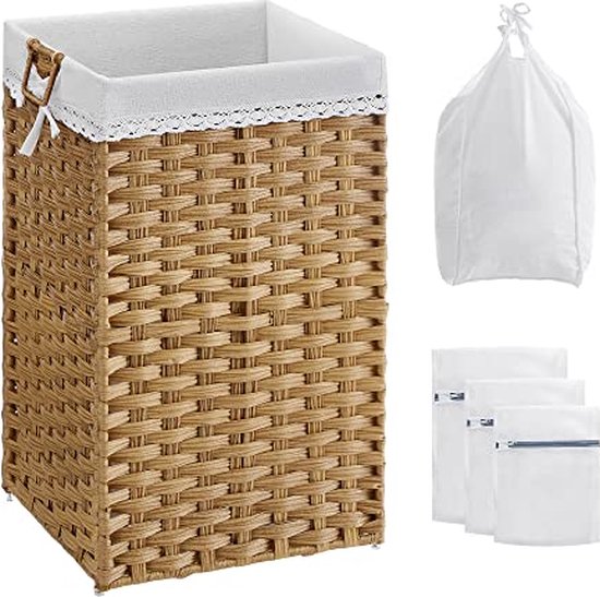 Wasmand - Mand - Wasbox - 2 Stoffen Waszakken - 70 L - naturel kleur ...
