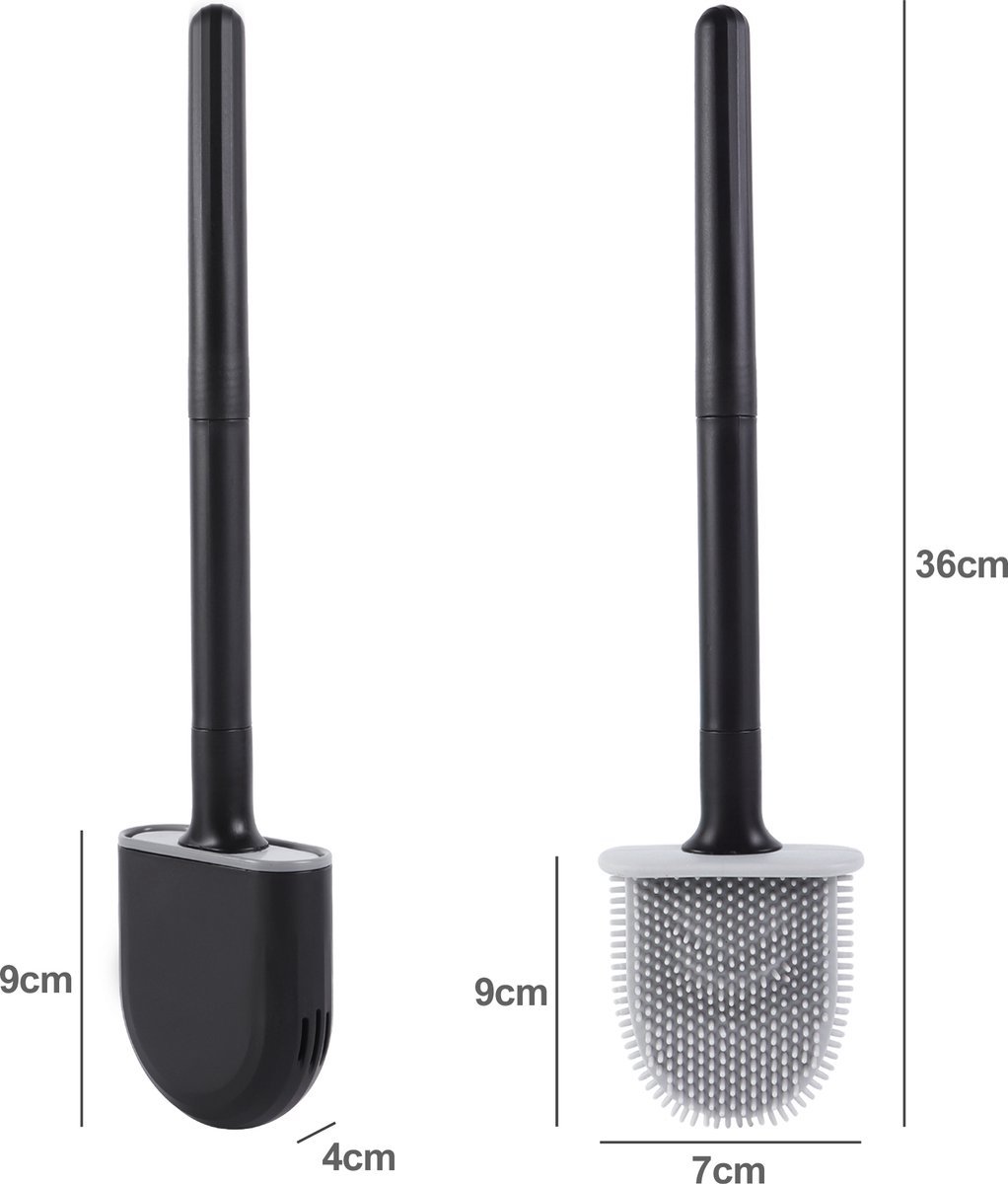 WC borstel – Siliconen – Zwart – WC borstel met houder – Vrijstaand ...