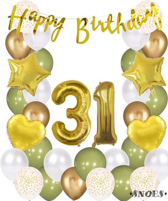 Snoes Ballonnen 31 Jaar Wit Olijf Groen Goud Mega Ballon - Compleet ...