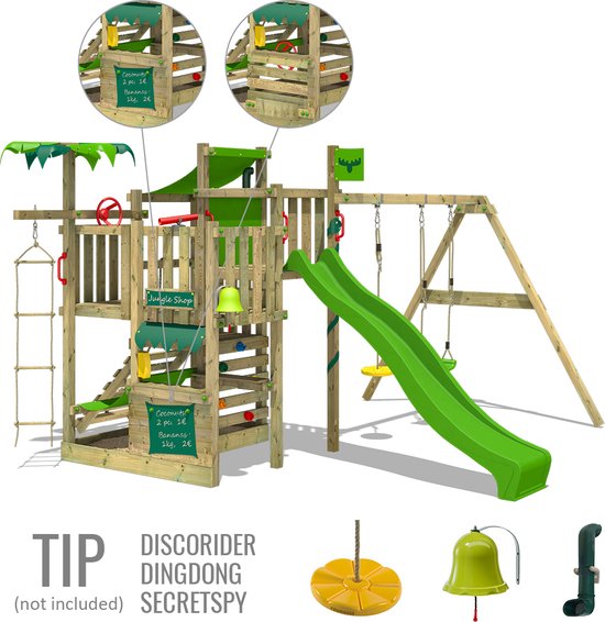 FATMOOSE Speeltoestel voor tuin BananaBeach met schommel en appelgroene ...