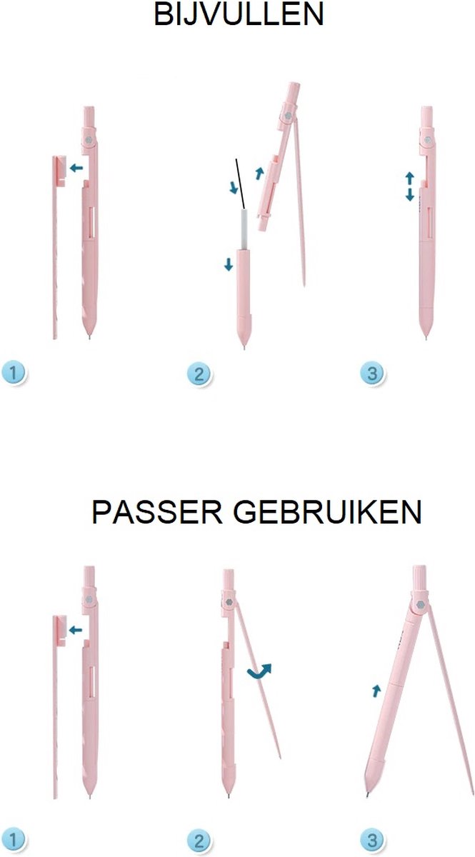 Roze Passer Met Liniaal, Gum en Potlood Navulling – Voor Wiskunde ...
