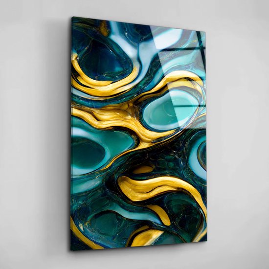 Artevue - Schilderij - Blauw Goud Abstract Plexiglas met luxe ophangsysteem - Top... | bol.com