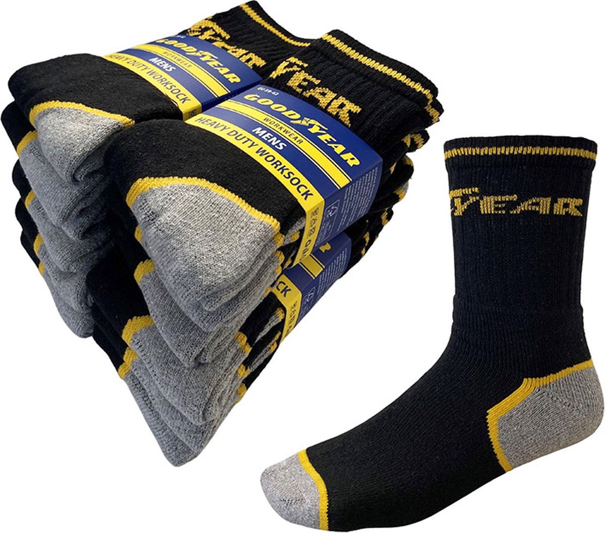Goodyear Working Socks Heavy Duty Werksokken Soft Heel Zwart - 12 Paar ...