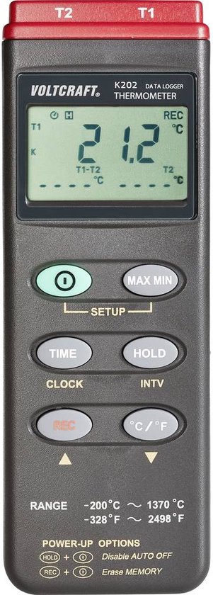 VOLTCRAFT K202 Temperatuurmeter -200 - +1370 °C Sensortype K Datalogger ...