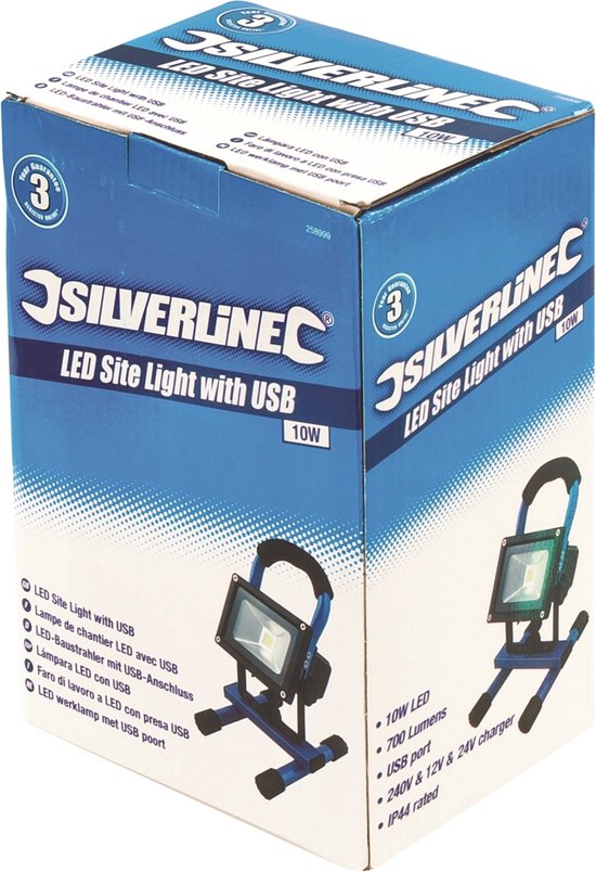 Silverline Oplaadbare LED Werklamp met USB Poort - 10 Watt | bol