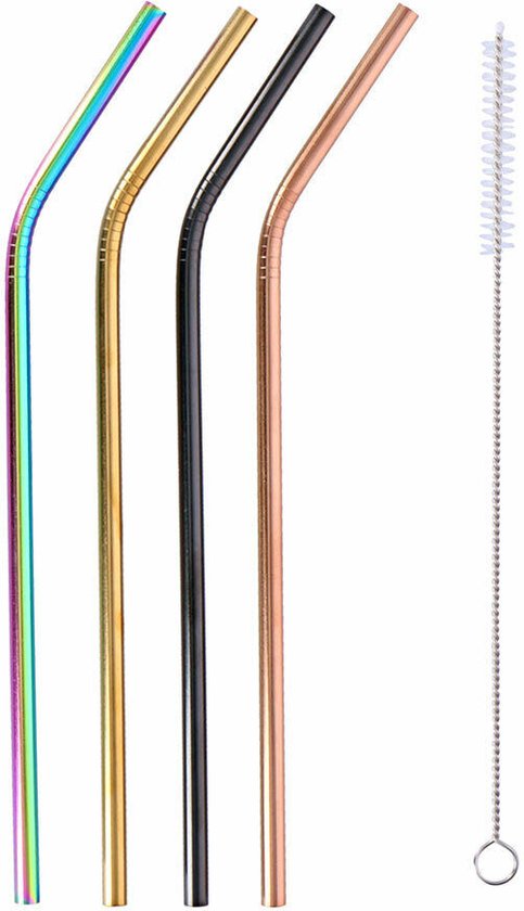 Rietjes herbruikbaar - Rietjes staal - Gekleurde rietjes - Duurzaam - 4 ...