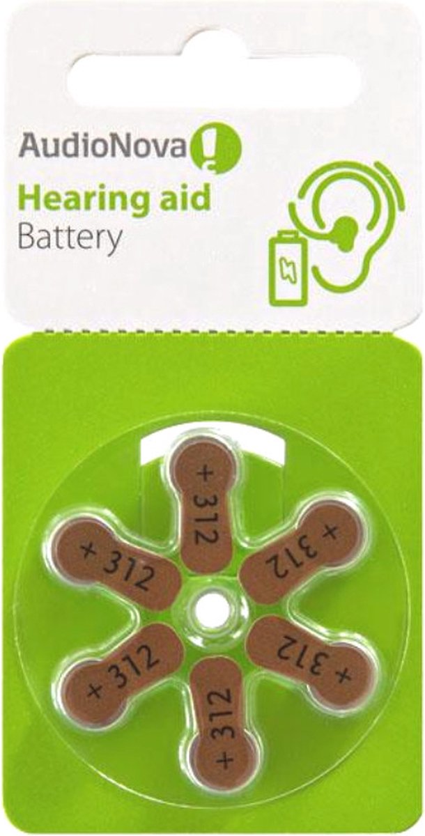 AudioNova - Hoortoestelbatterijen 312 bruin, kwikvrije zinklucht, Set van 60 (10 stuks) | bol