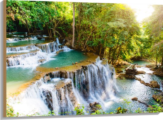 Hout - Bos vol met Watervallen en Groene Bomen - 100x75 cm - 9 mm dik ...